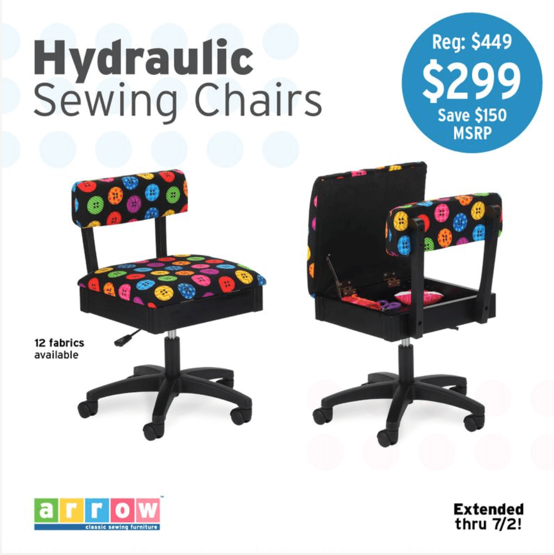 Arrow Ergonomic Hydraulic Fabric Sewing Chair [Below MSRP]